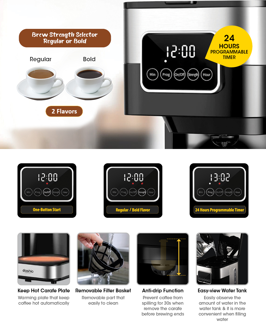 Doshio 12-Cups Programmable Coffee Maker - Doshio